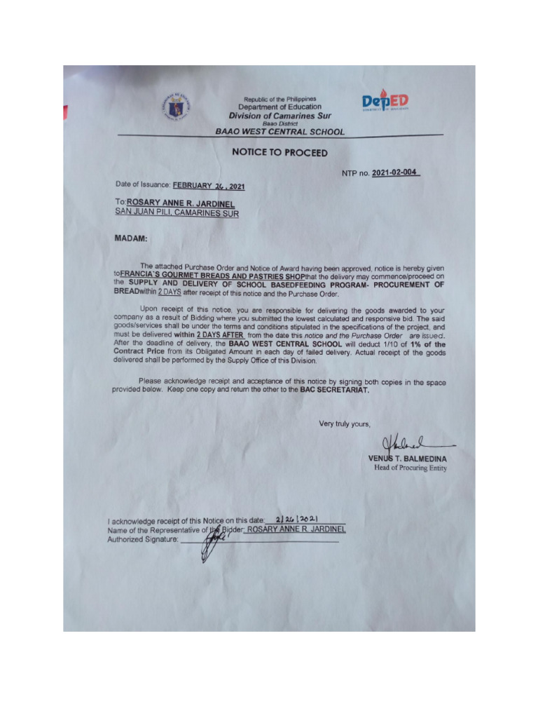 Notice To Proceed 2 | PDF