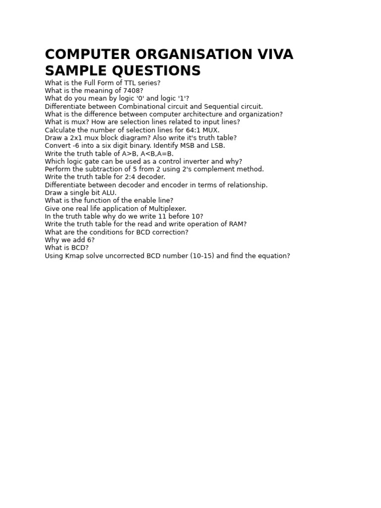 Computer Organisation Viva Sample Questions | PDF