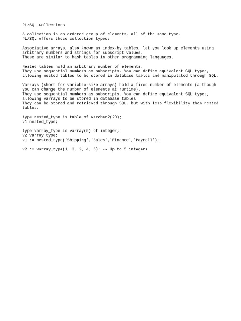 PL/SQL Collection Types Explained | PDF