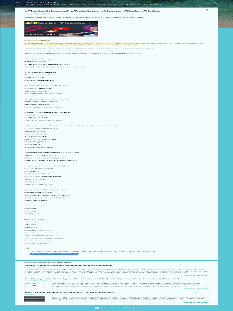 Mahabharat Krishna Theme Flute Notes | PDF