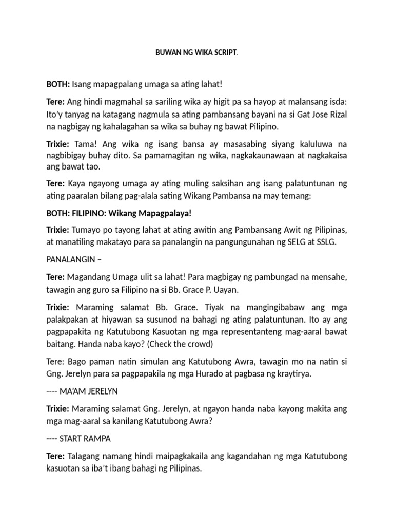 Buwan NG Wika Script | PDF