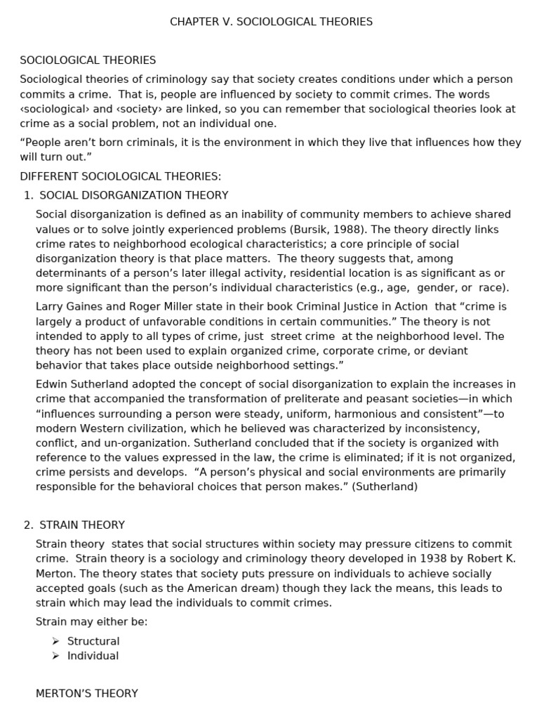 Chapter v. Sociological Theories Summary | PDF | Deviance (Sociology ...