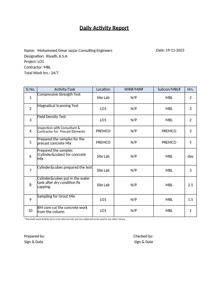 Daily Activity Report | PDF | Building Engineering | Materials
