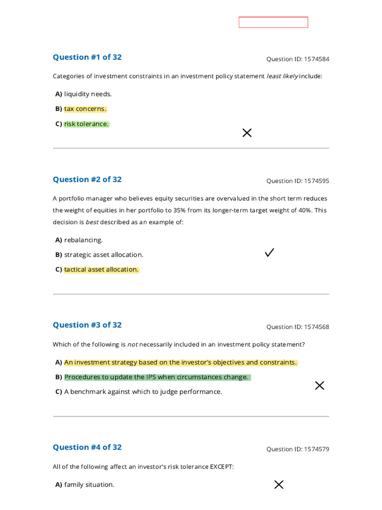 Investment Policy Statement Quiz Questions | PDF | Asset Allocation ...