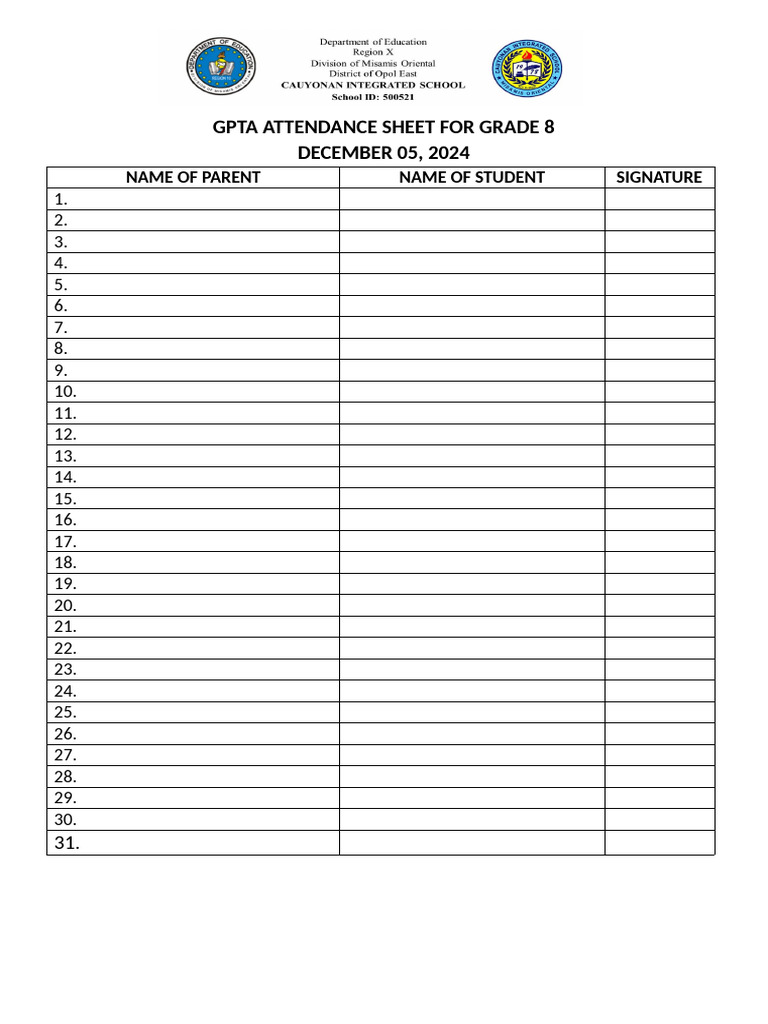 Gpta Attendance Sheet | PDF