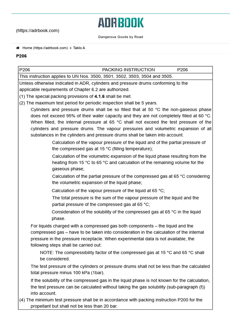 Packing Instructions P206 - ADR 2017 - English | PDF | Pressure | Liquids