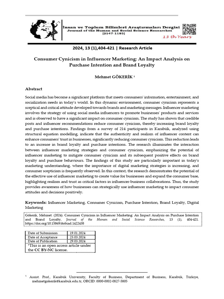 Gokerik-Consumer Cynicism in Influencer Marketing An Impact Analysis On ...