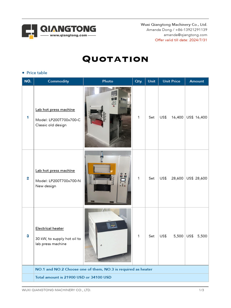 Lab Hot Press Machine Quotation | PDF | Mechanical Engineering