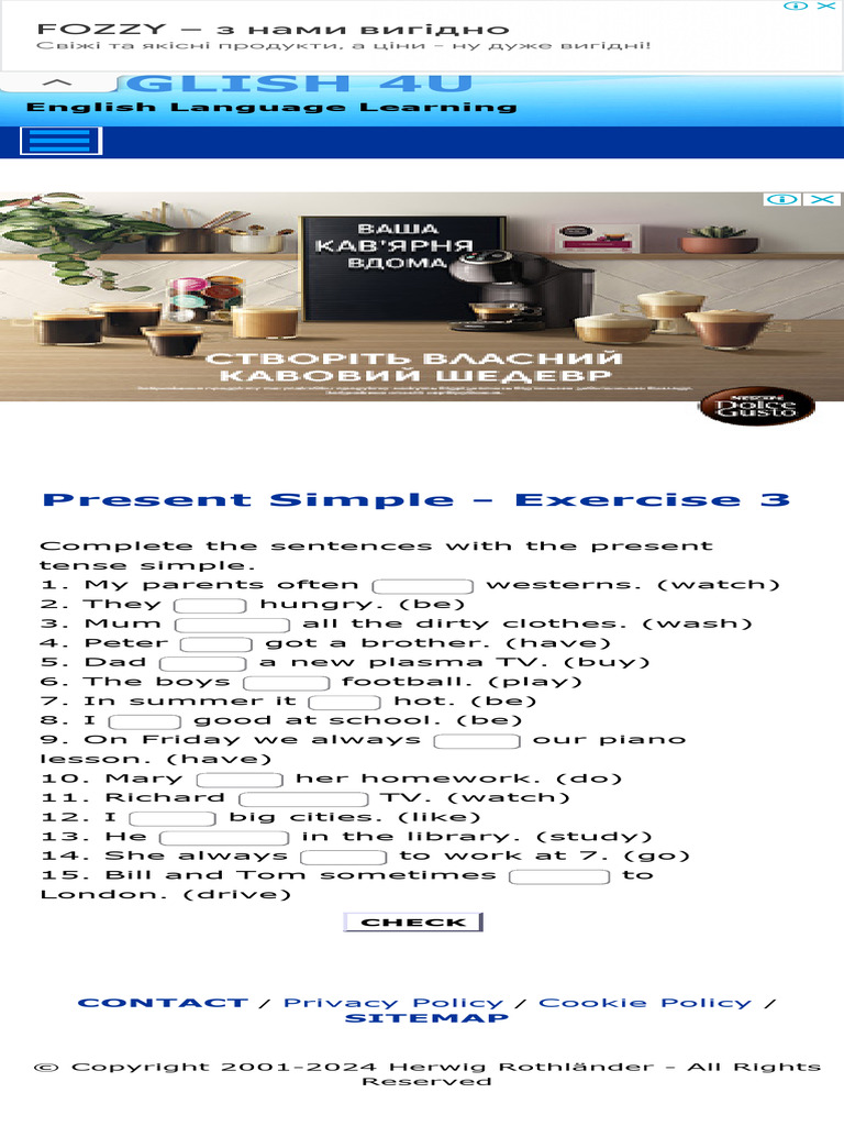 Present Simple - English Grammar Exercise English4u | PDF