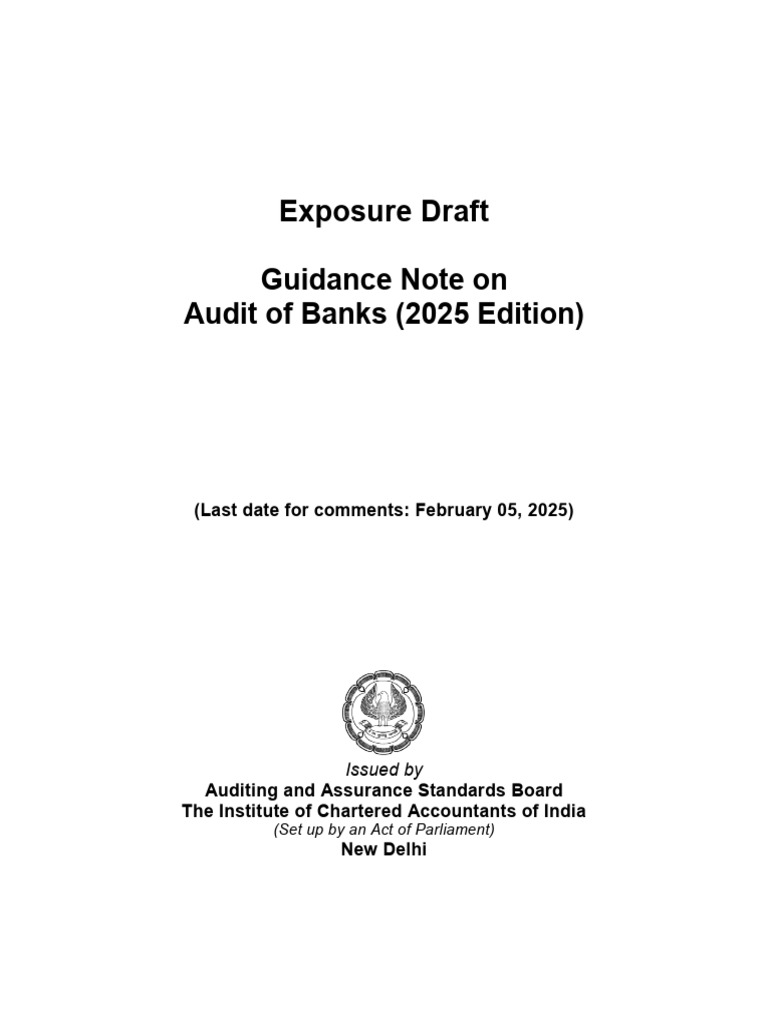 Exposure Draft - Guidance Note OnAudit of Banks 2025 | PDF | Banks ...