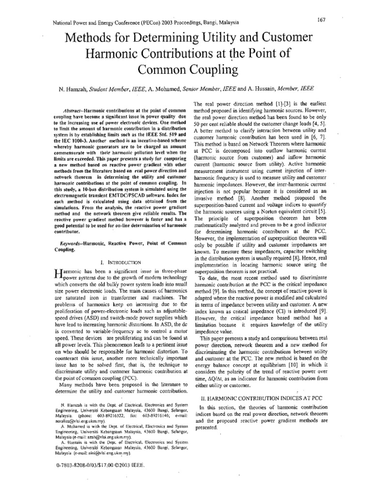 Methods for determining utility and customer harmonic contributions at ...