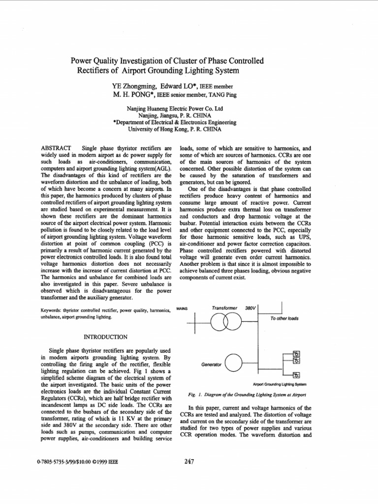 Power quality investigation of cluster of phase controlled rectifiers of airport grounding ...