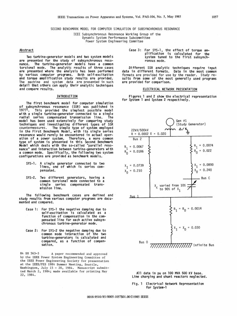 Second Benchmark Model For Computer Simulation Of Subsynchronous Resonance Pdf Electrical