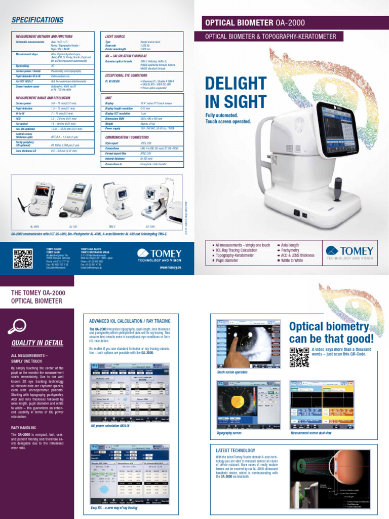 Tomey OA-2000 Optical Biometer Overview | PDF | Light | Optics