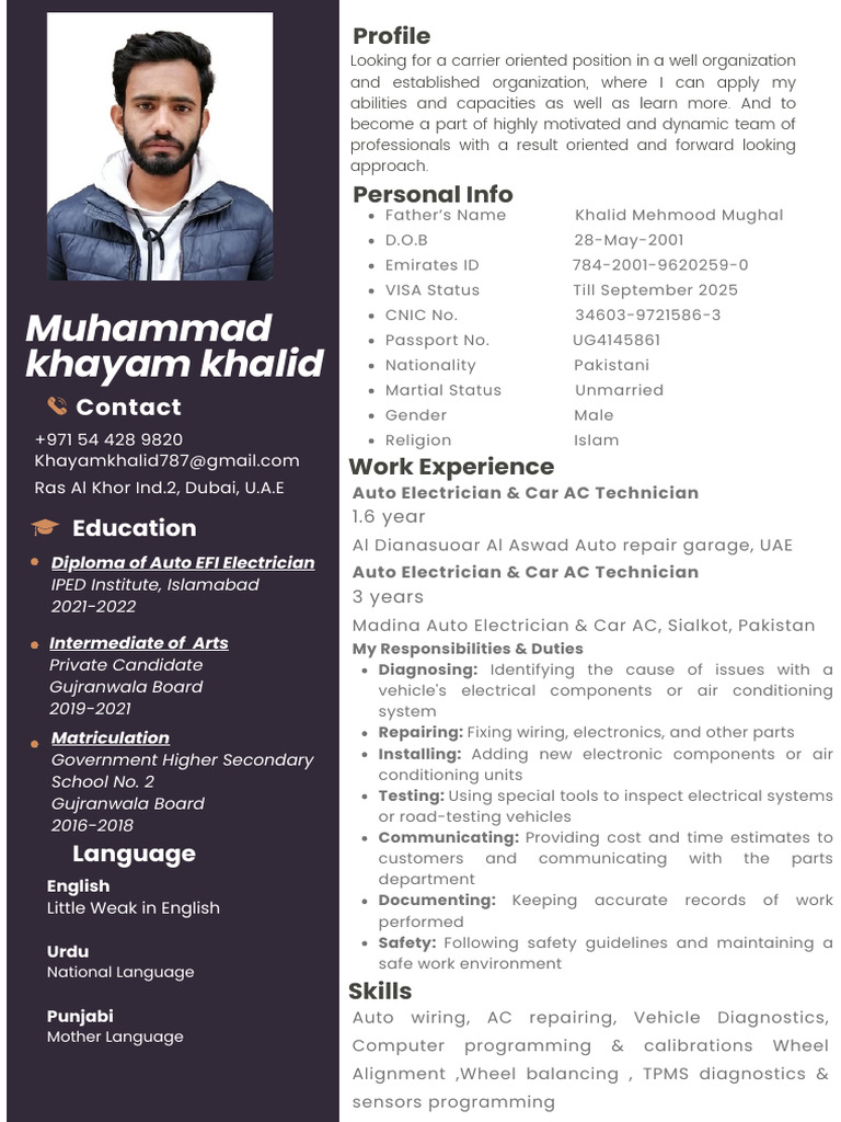 Professional Resume Khayam Khalid | PDF | Electrician | United Arab ...