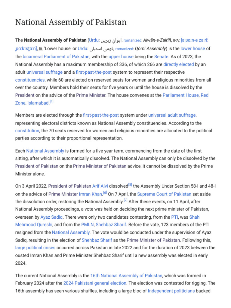 Pakistan National Assembly Overview | PDF | Parliament Of Pakistan ...
