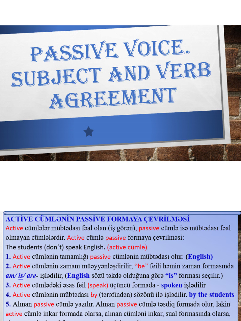 The Passive Voice, Subject Verb Agreement | PDF