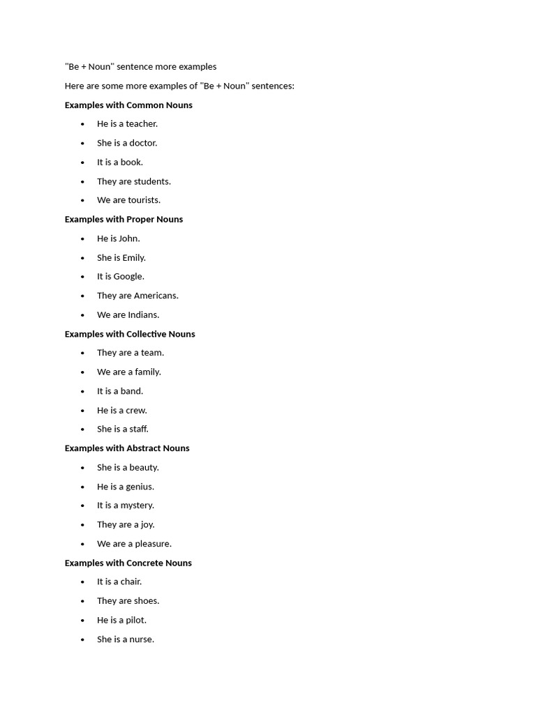 "Examples of 'Be' Sentences" | PDF | English Grammar | Adjective