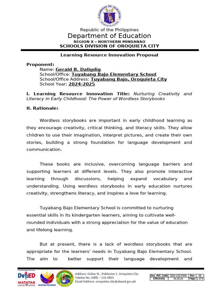 Daligdig Learning Resource Innovation Proposal | PDF | Storytelling ...