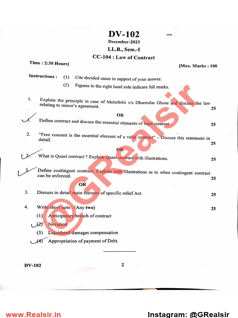 CC-104 - Law of Contract -2023 | PDF