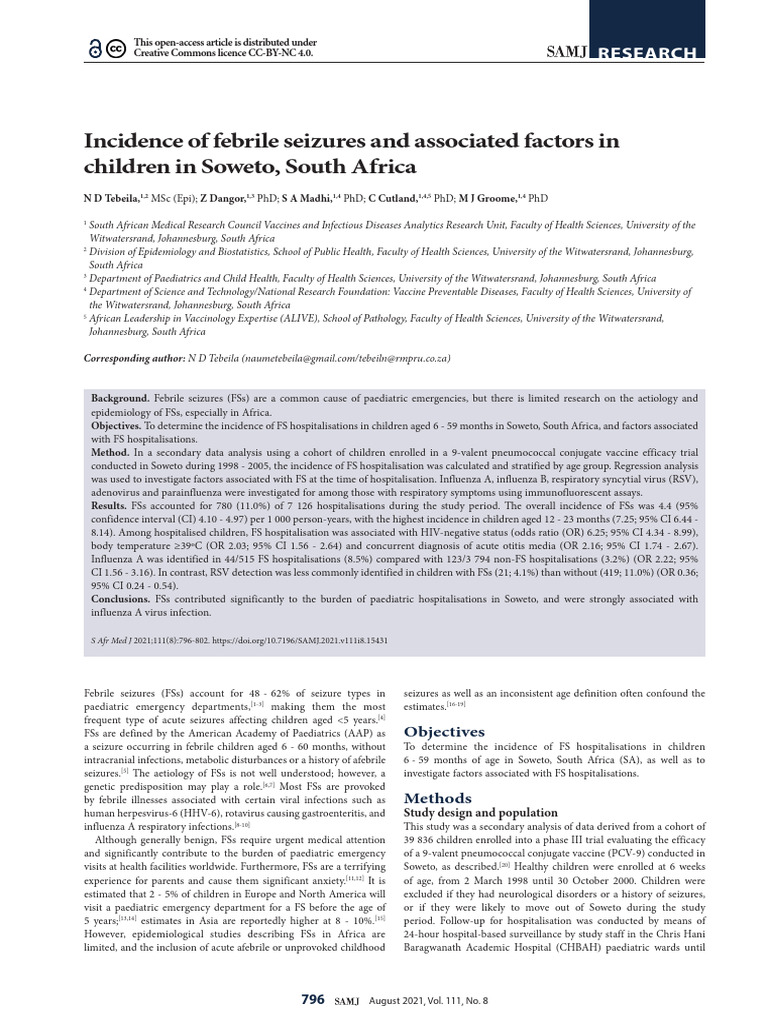 Tebeila Et Al 2021 Incidence of Febrile Seizures and Associated Factors ...