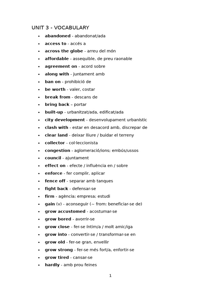 ENG - Unit - 3 and Unit - 4 Vocabulary | PDF