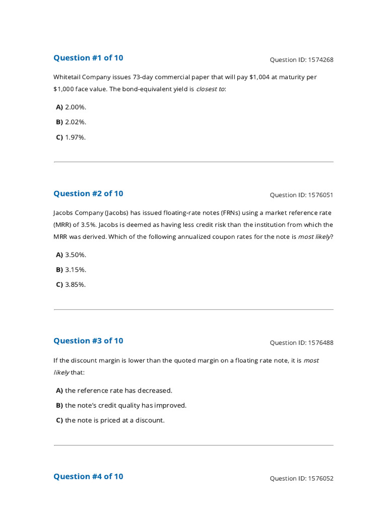 Reading 56 Yield and Yield Spread Measures For Floating-Rate ...