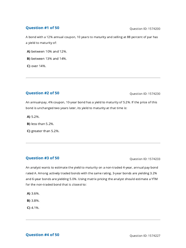 Reading 54 Fixed-Income Bond Valuation - Prices and Yields | PDF ...