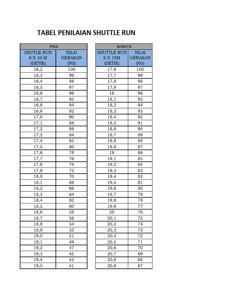 Tableau d'évaluation du shuttle run | PDF