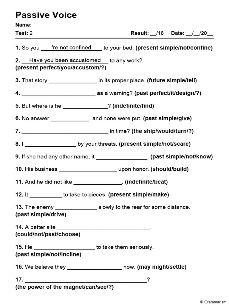 Passive Voice Grammar Exercises | PDF