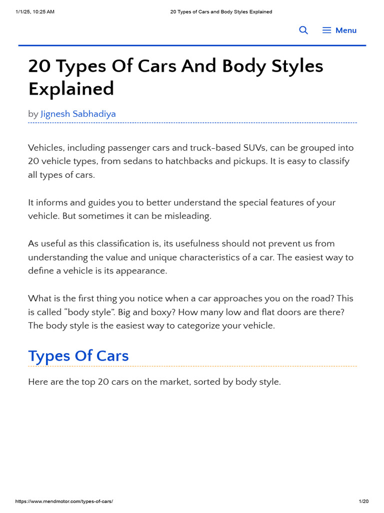 20 Types of Cars and Body Styles Explained | PDF | Trunk (Car) | Pickup ...