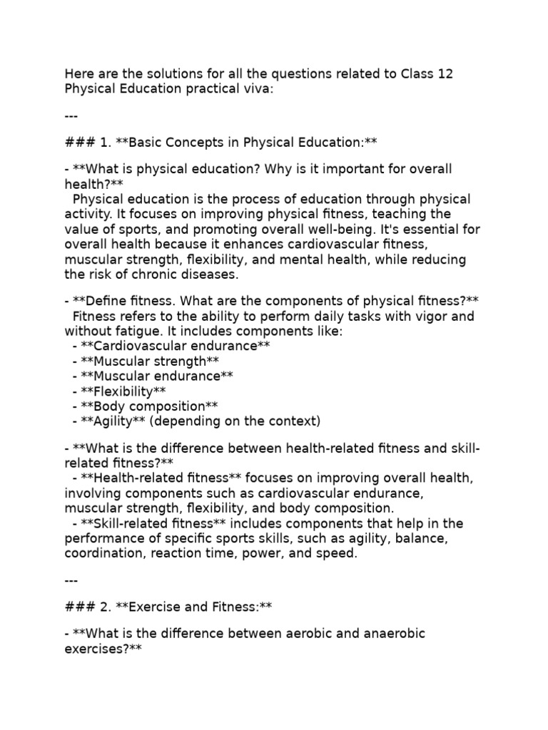 Physical Education Viva | PDF | Physical Fitness | Anatomical Terms Of ...