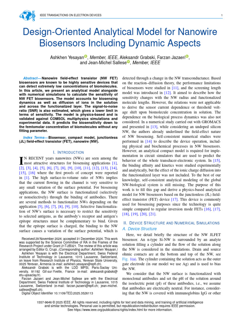 Design-Oriented Analytical Model For Nanowire Biosensors Including Dynamic Aspects | PDF ...