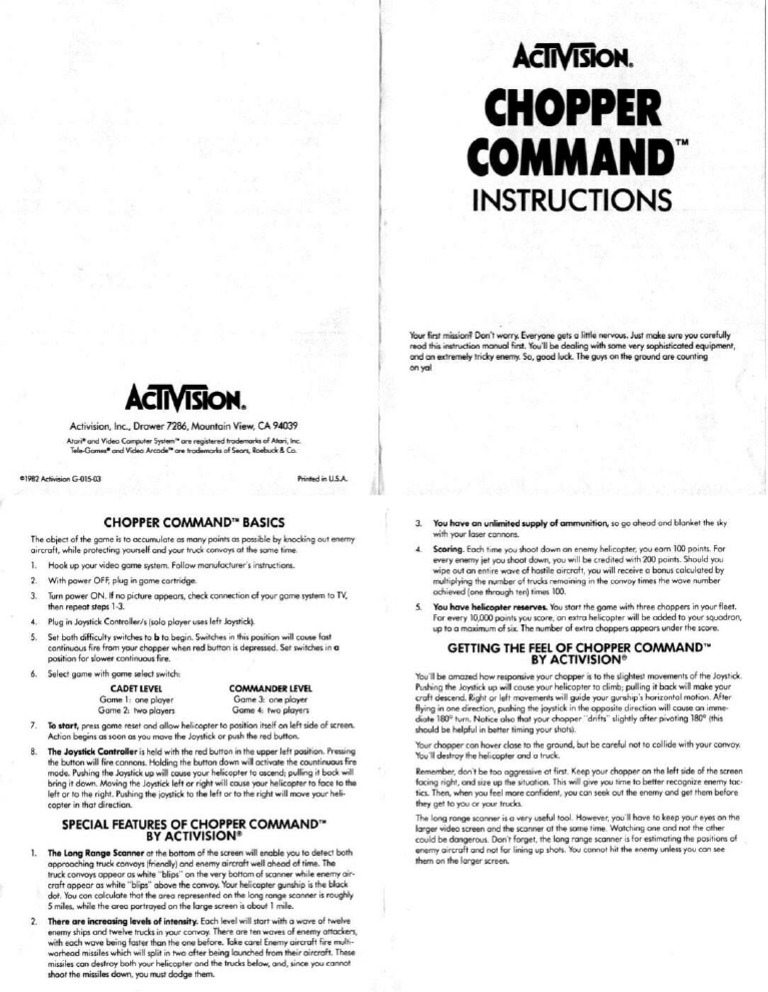 Chopper Command (Atari 2600) (US) | PDF