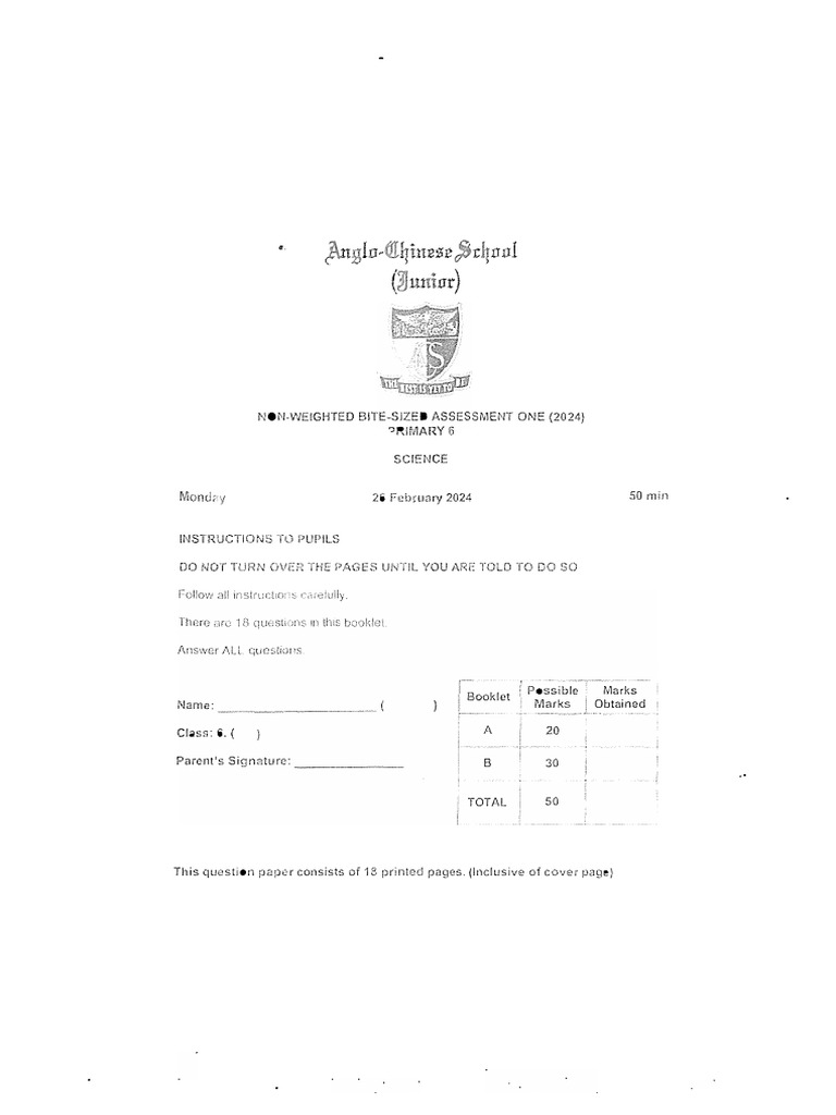 P6 Science Exam Paper 2024 | PDF