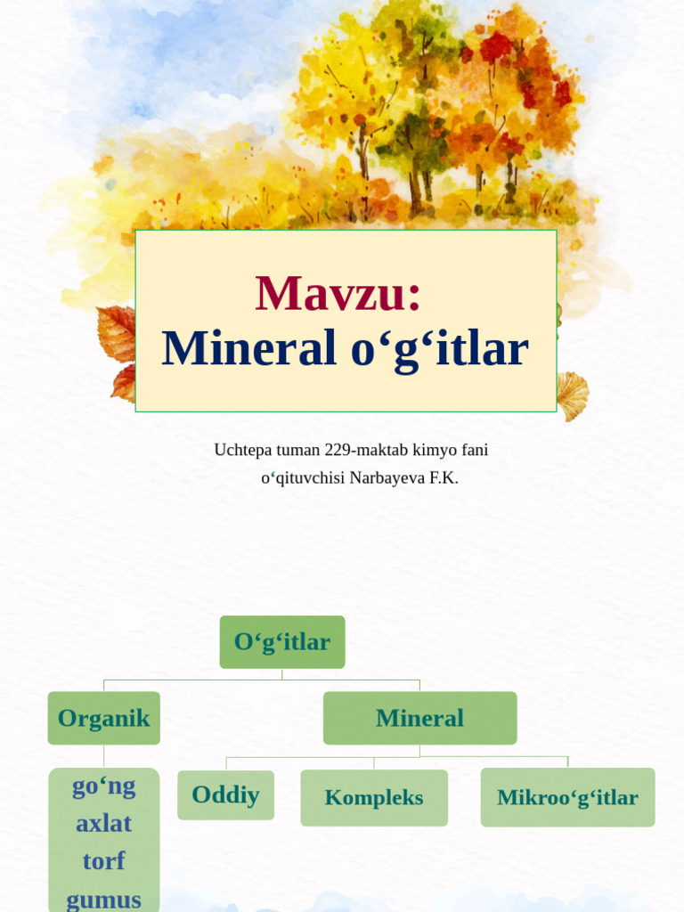 Mineral O'g'itlar - Mavzusida Taqdimot (8-Sinf) | PDF