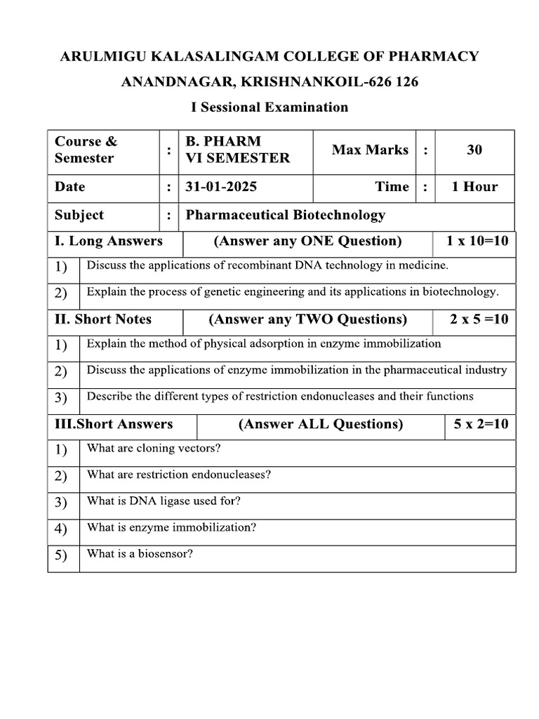 2025-01-31 Ph Biotech Sess I QP | PDF