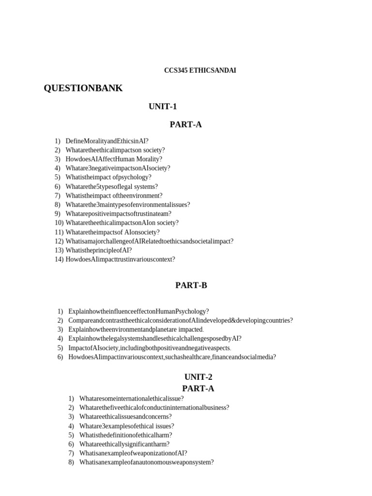 CCS345 Ethics and AI Question Bank | PDF | Artificial Intelligence ...