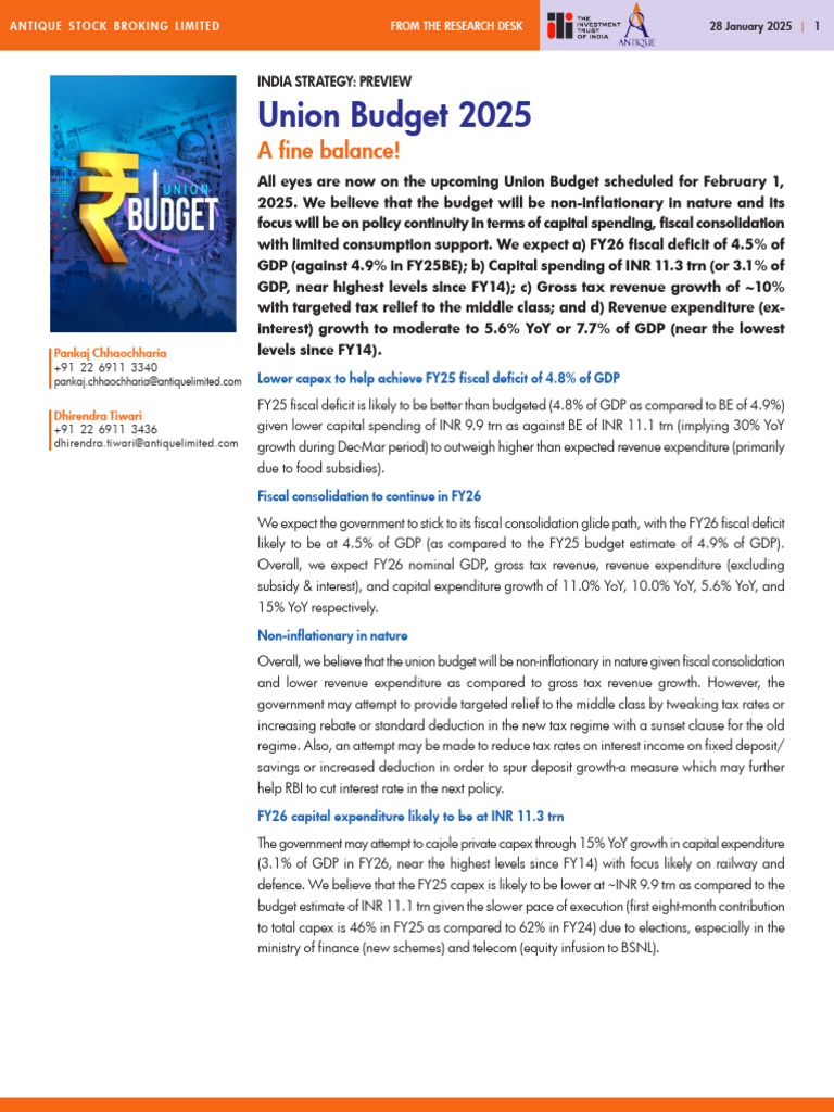 Union Budget 2025 - 250128 | PDF | Government Budget Balance | Taxes