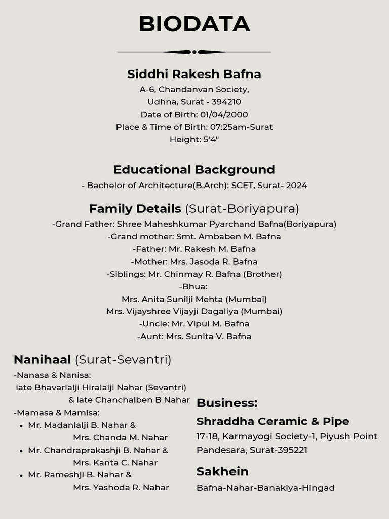 Biodata Siddhi Bafna | PDF