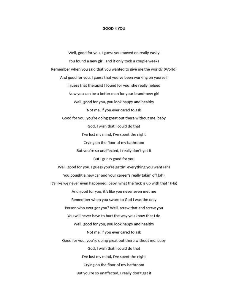 Good 4 You lyrics | PDF