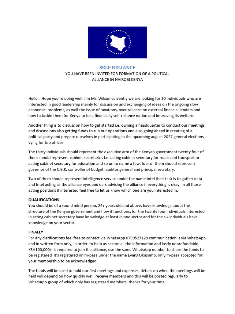 SELF RELIANCE MEMBERS INVITATION LETTER | PDF | Kenya