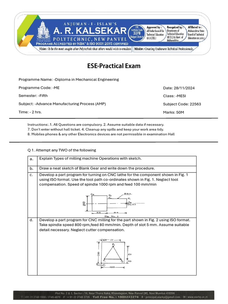 CNC Exam for Advance Manufacturing Process | PDF