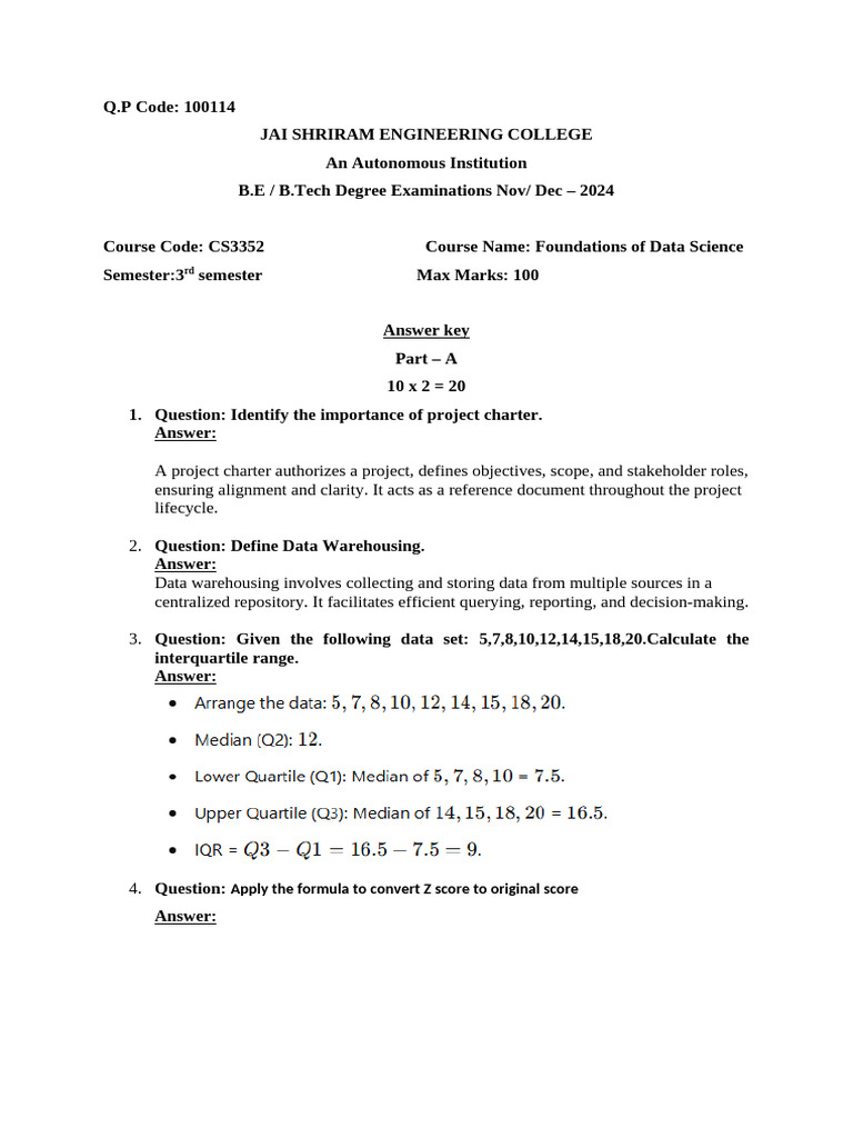 End semester Answer key format-fods | PDF