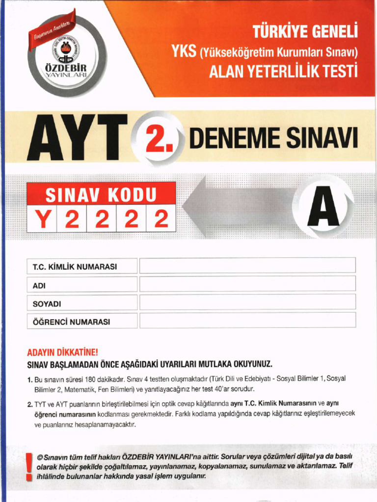 Özdebir Ayt Deneme 2 | PDF