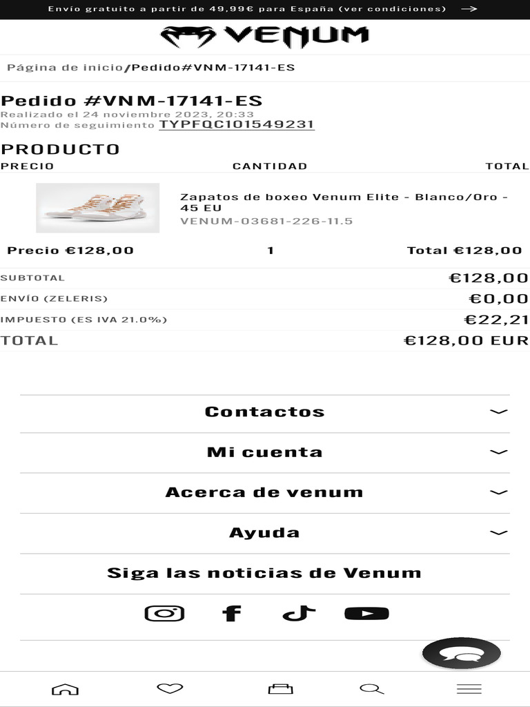 Pedido#VNM-17141-ES – Venum España | PDF