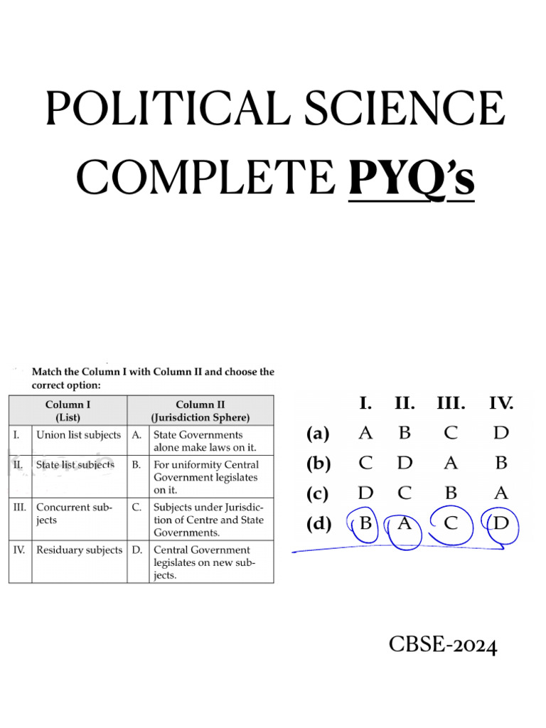 10 PYQ Political Science Subjects 2025-1 | PDF | Political Parties ...