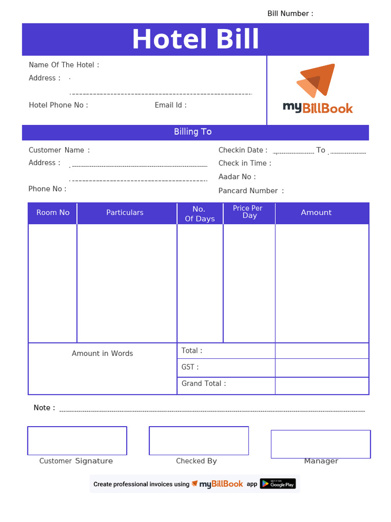 Hotel Bill Format Template | PDF