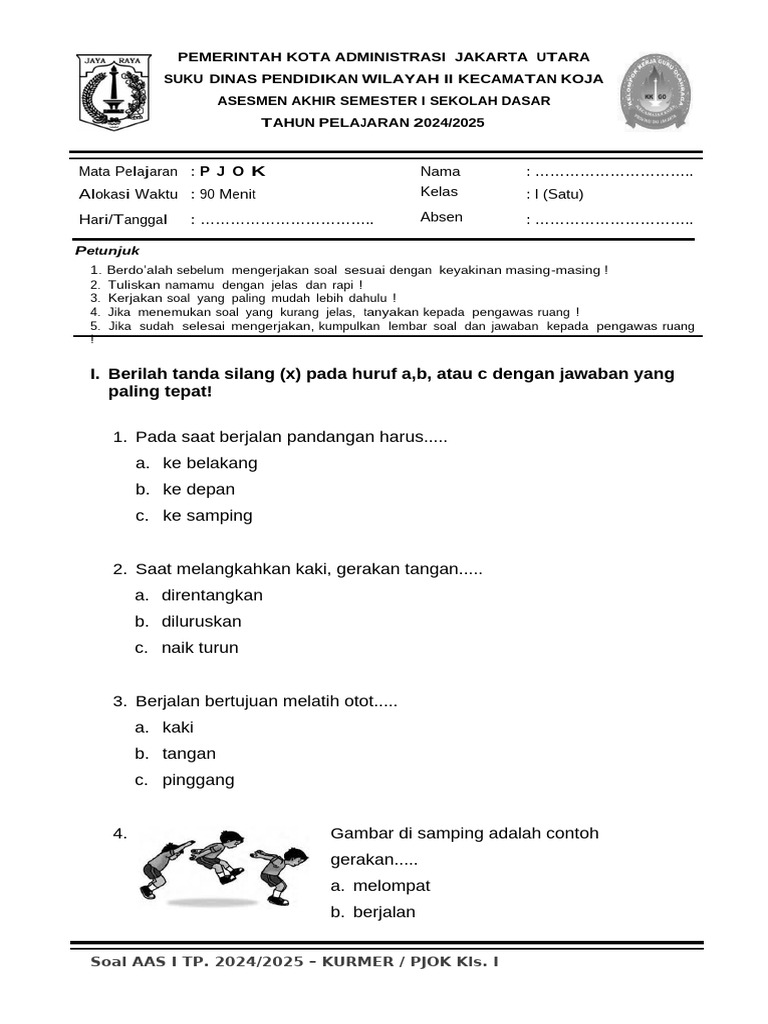 Soal Pas Pjok KLS 1 | PDF