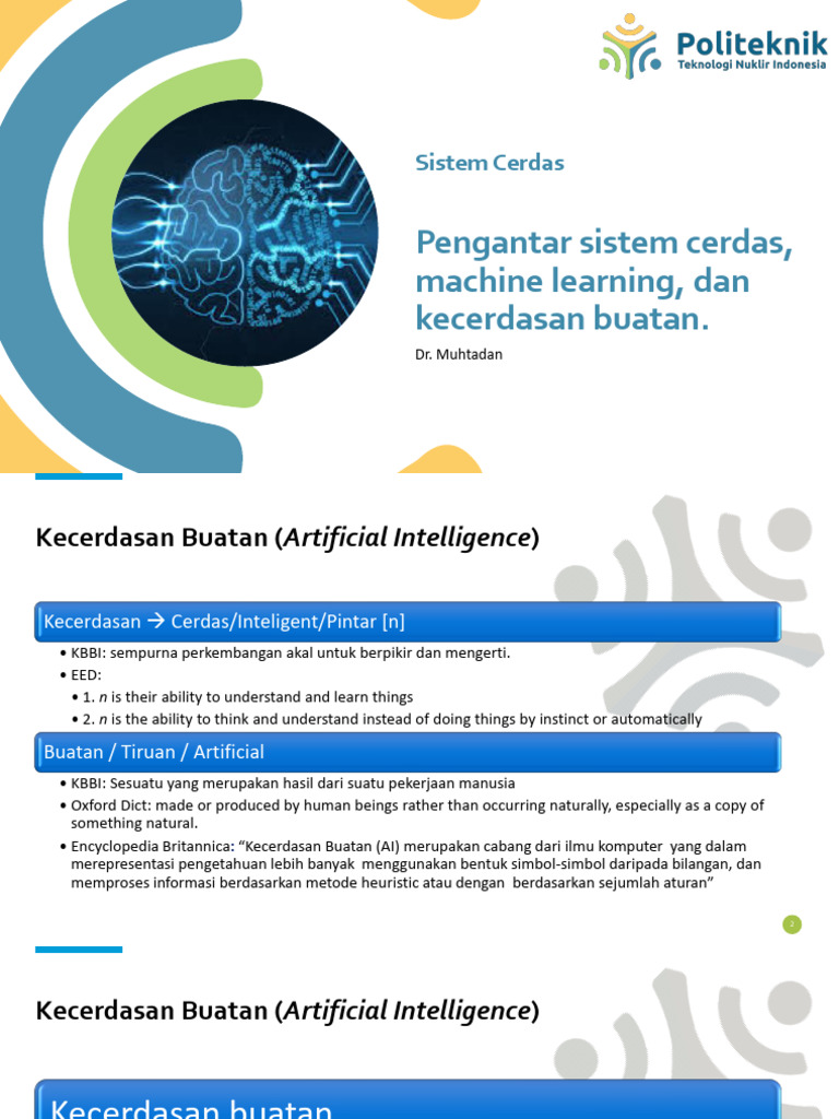 1-Pengantar Sistem Cerdas, Machine Learning, Dan Kecerdasan Buatan | PDF